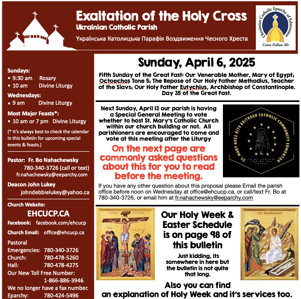 Bulletin for April 6, 2025 – Exaltation of the Holy Cross Ukrainian ...